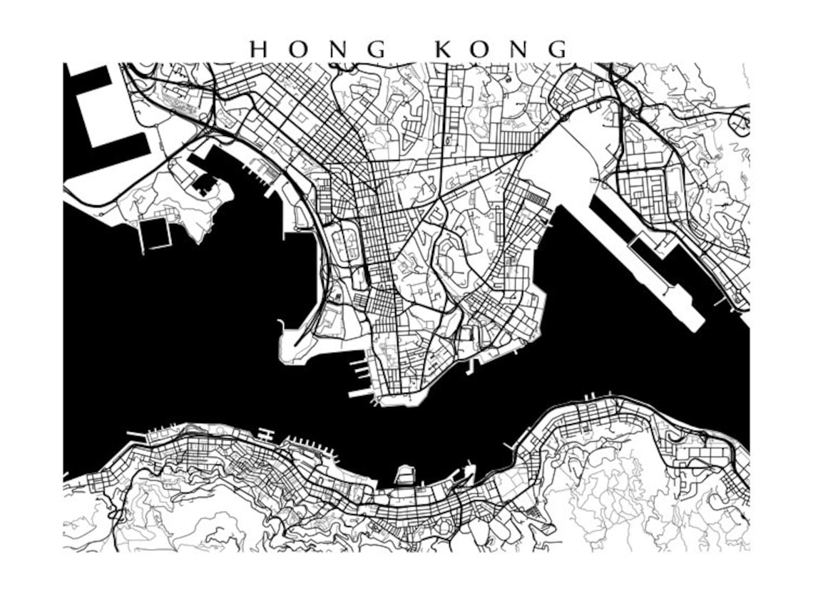 Hong Kong Map Print China Poster Art | Etsy