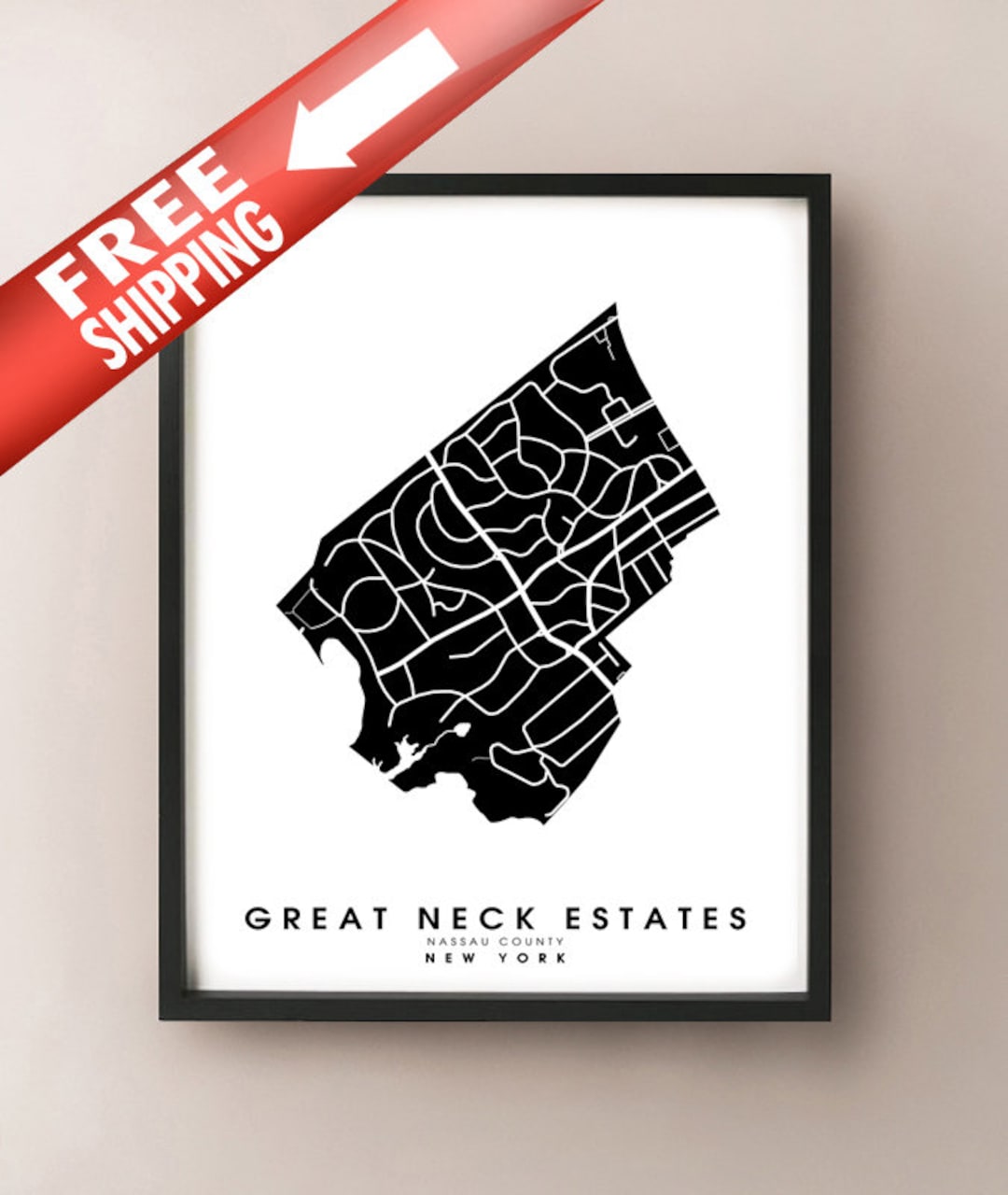 Great Neck Estates, NY - City Limits Map Print - Etsy