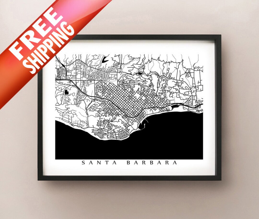 Santa Barbara City Map Print - California Art Poster - Etsy