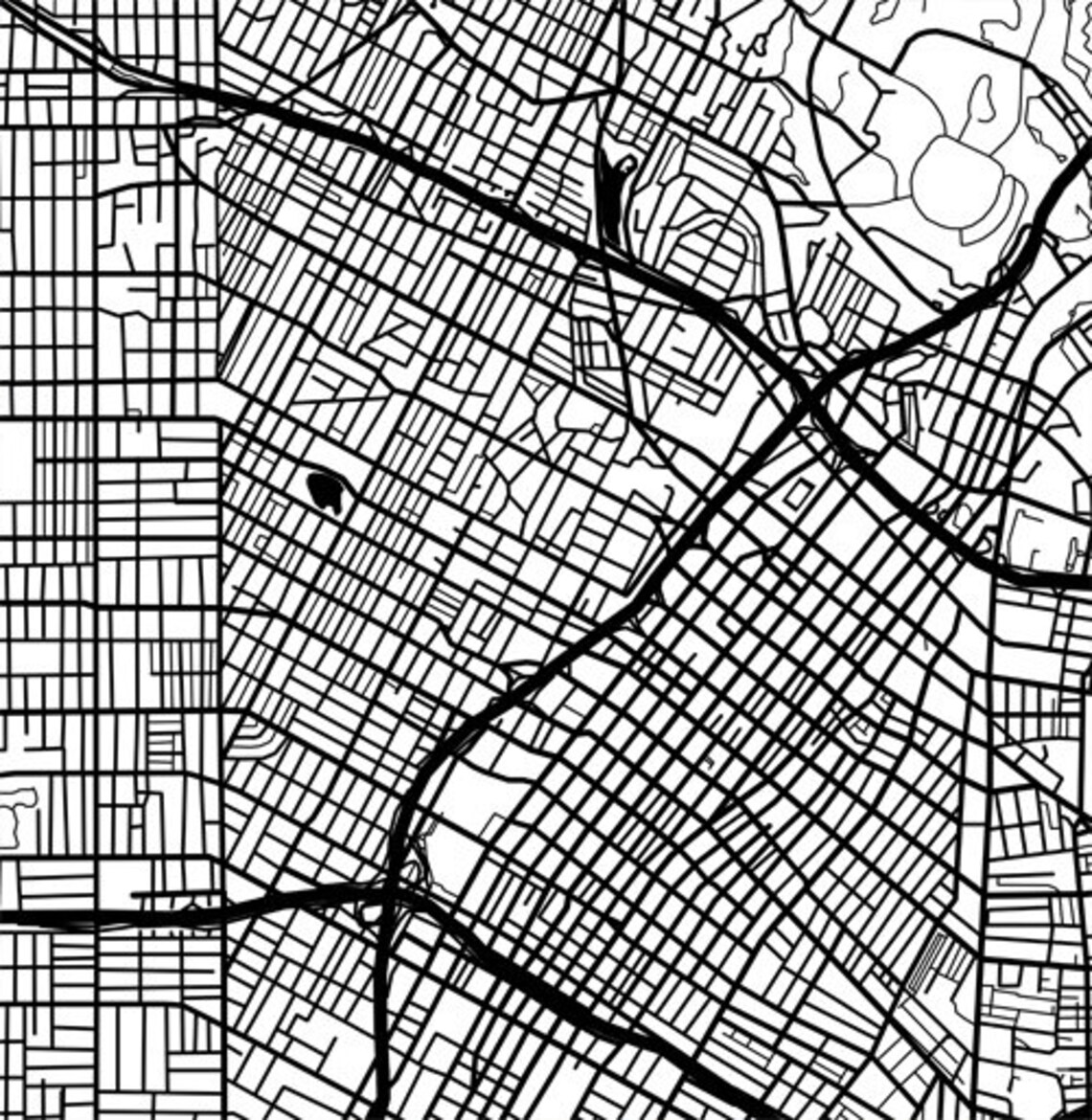 Los Angeles Map Art L.A. California Poster Print Black | Etsy