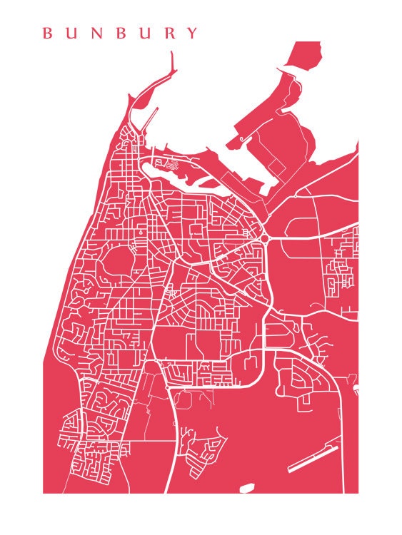 Bunbury Map - Australia Print - Etsy