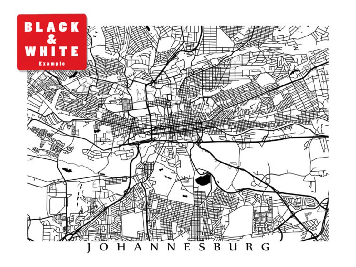 Johannesburg Map Art Print South Africa poster | Etsy