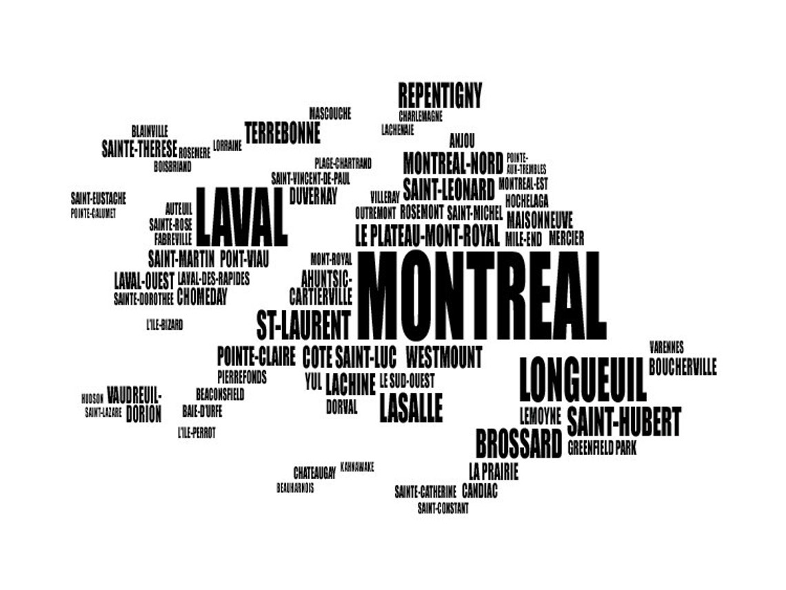 Montreal Typography Map Quebec Text Art Print - Etsy