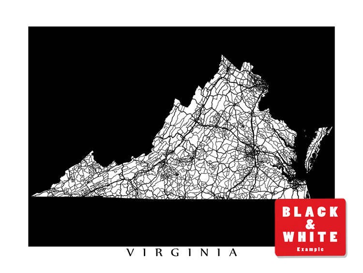 Virginia Map Virginia VA State Map Print Poster | Etsy