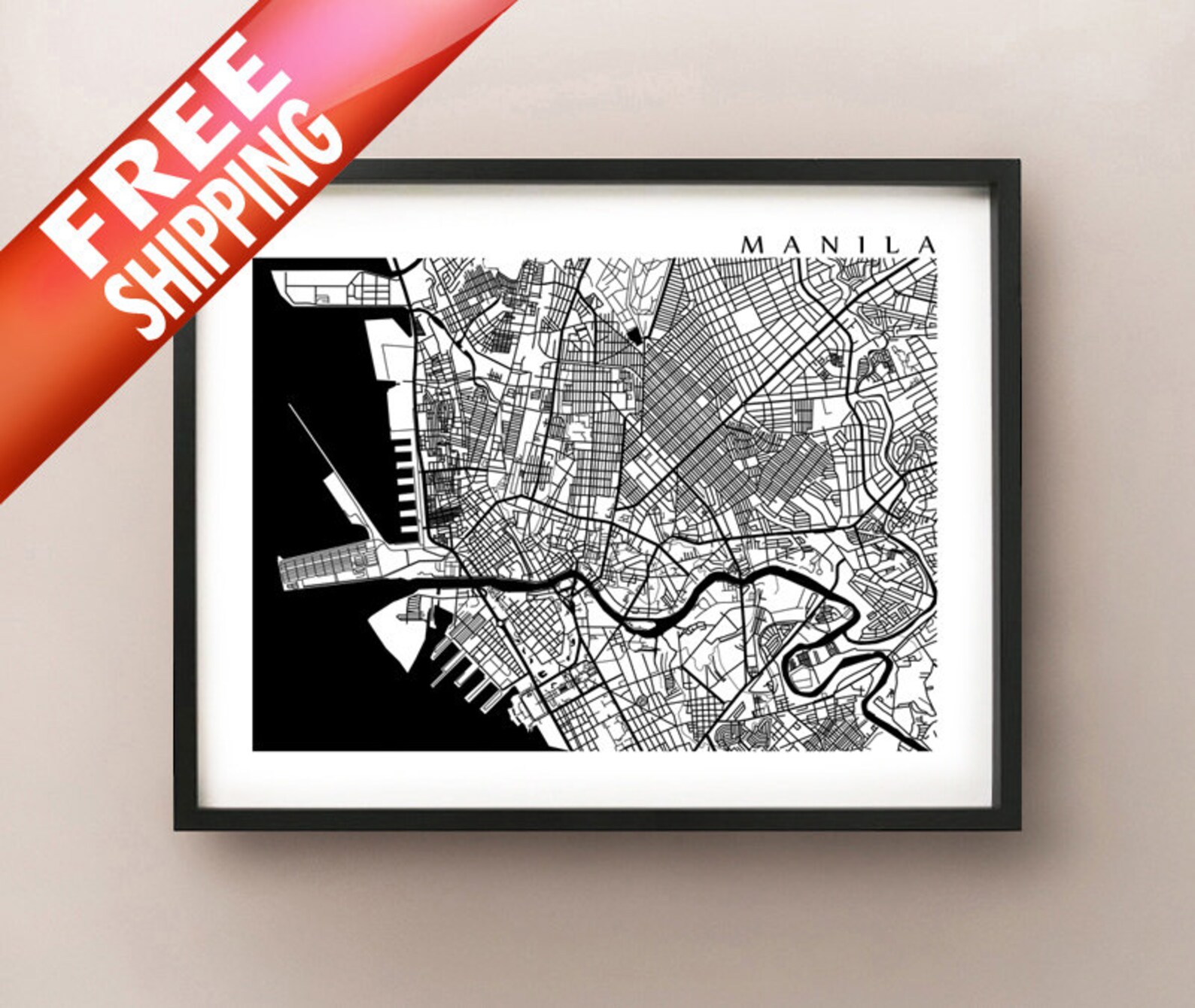 Manila Map Philippines Art Poster Print Black and White - Etsy Sweden