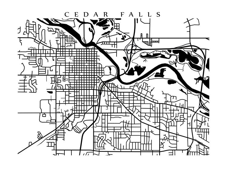 Cedar Falls Map - Black and White Wall Art - Iowa Home Decor - Etsy