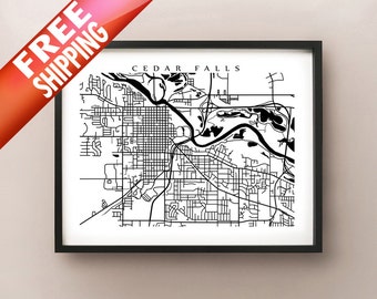 Cedar Falls Map Print, Cedar Falls Map Poster Wall Art, Ia City Map ...