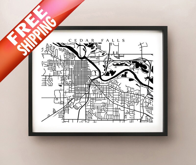 Cedar Falls Map - Black and White Wall Art - Iowa Home Decor - Etsy