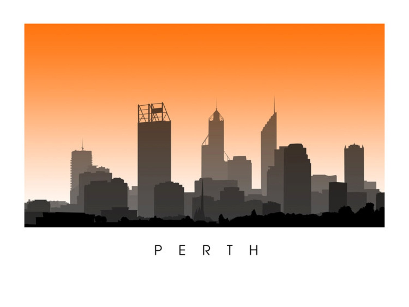 Perth City Skyline Art Australia Cityscape Poster Print | Etsy