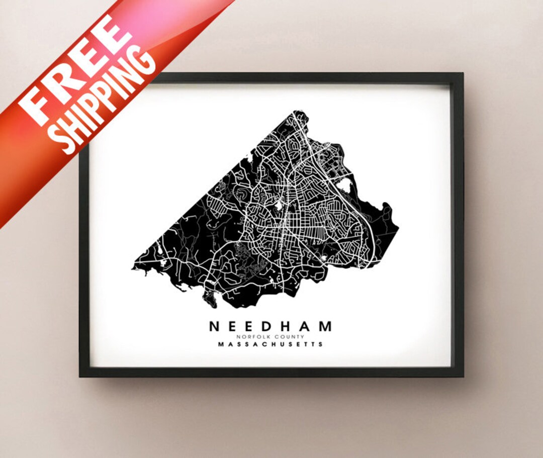 Needham, MA - City Limits Map Print - Etsy