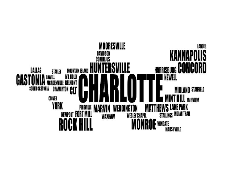 Charlotte Typography Map North Carolina Text Art Print - Etsy