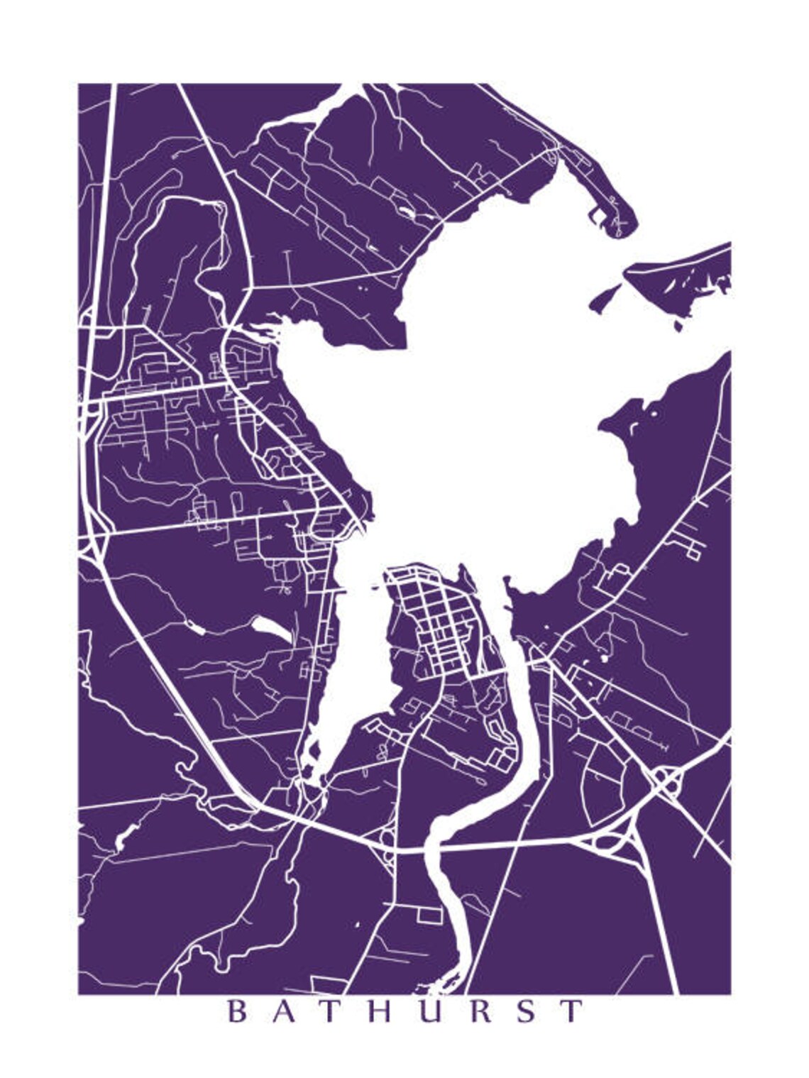 Bathurst Map New Brunswick Art Poster | Etsy