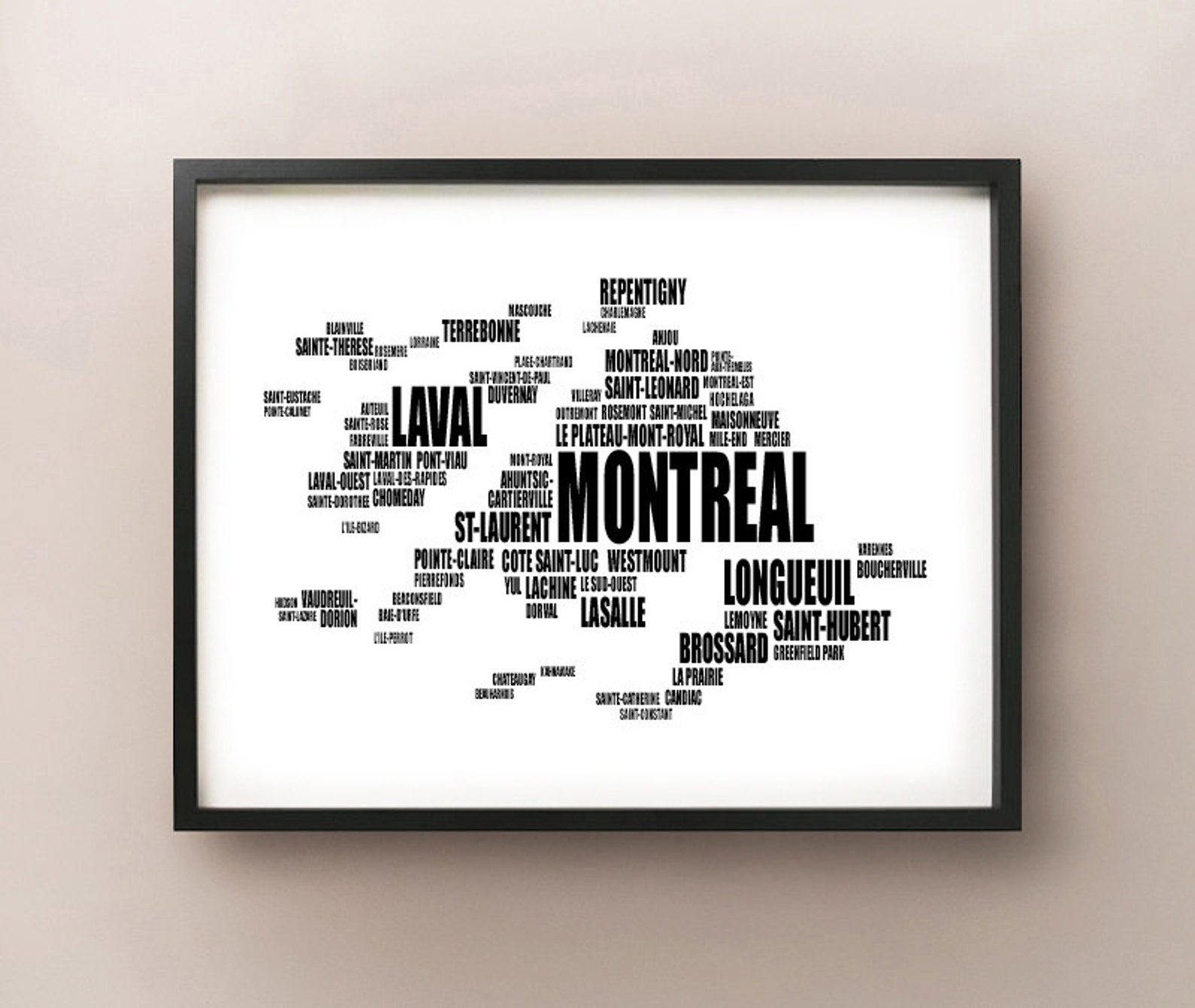 Montreal Typography Map Quebec Text Art Print | Etsy