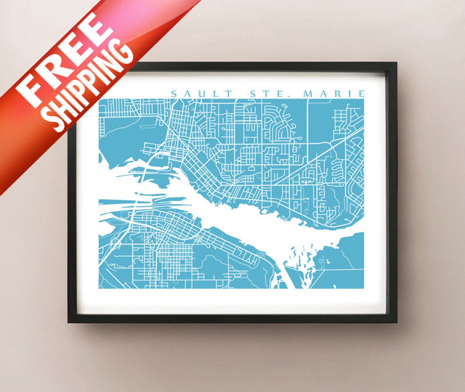 Sault Ste. Marie Map Print Ontario/michigan - Etsy