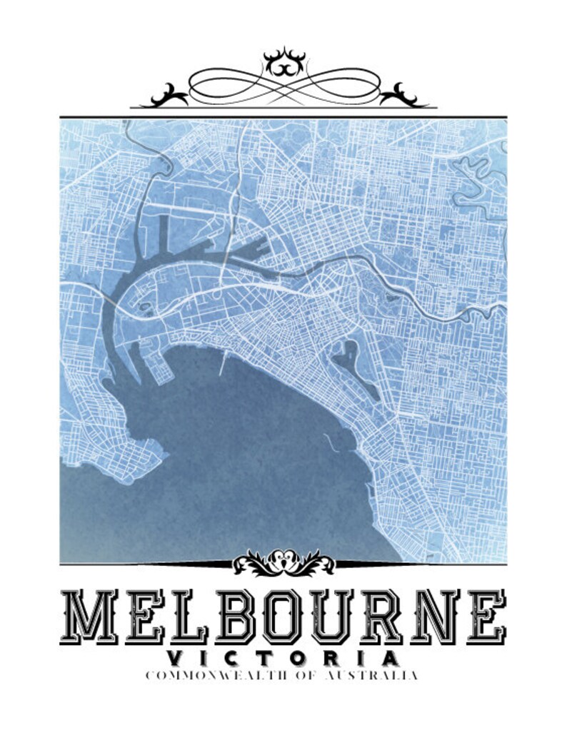 Melbourne Australia Map Art Print: Vintage Style Blueprint - Etsy