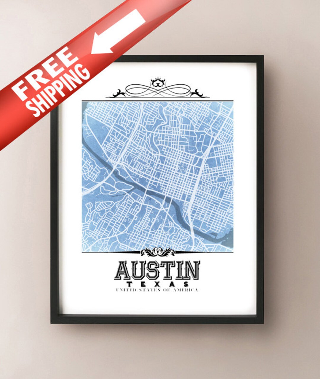Austin Vintage Style Blueprint Map Art Print - Austin, Texas City Map ...