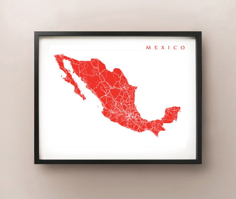 Mexico Map Art Print Mexico Poster | Etsy