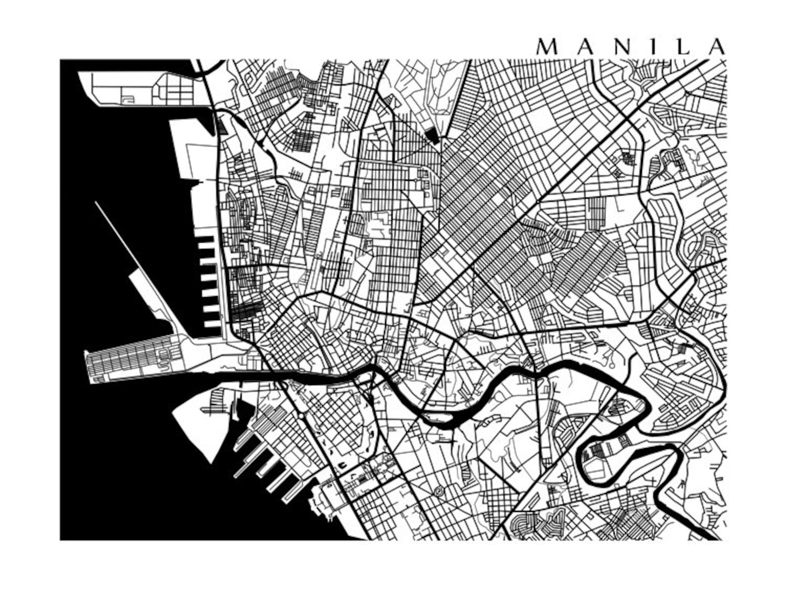 Manila Map Philippines Art Poster Print Black and White - Etsy Sweden