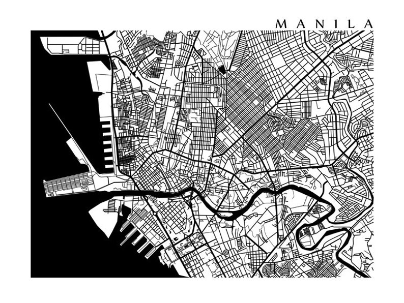 Manila Map, Philippines Art Poster Print - Black and White - Etsy