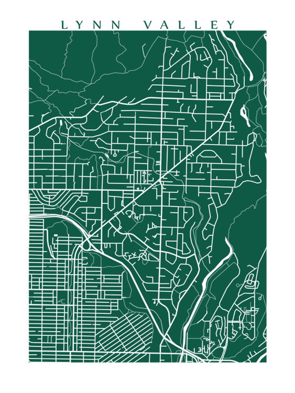 Lynn Valley North Vancouver Map Poster Print BC Canada - Etsy