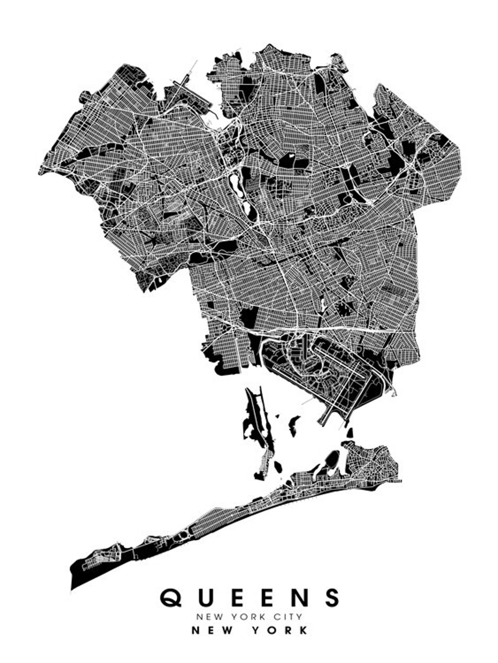 Queens NY Queens County City Limits Map Print | Etsy
