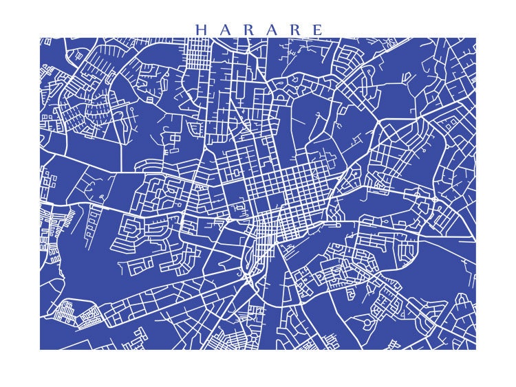 Harare Map Print - Zimbabwe Poster - Etsy