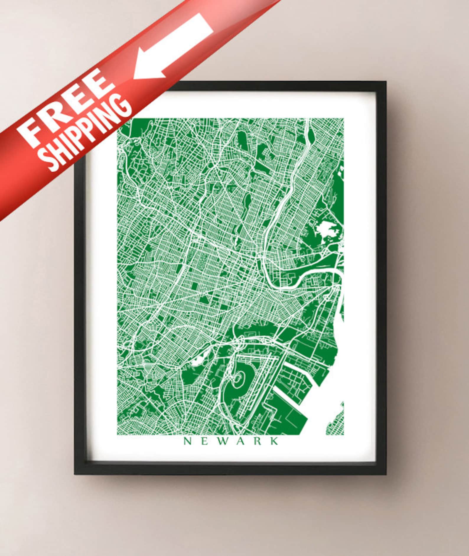Newark NJ Map Art New Jersey Poster Print | Etsy