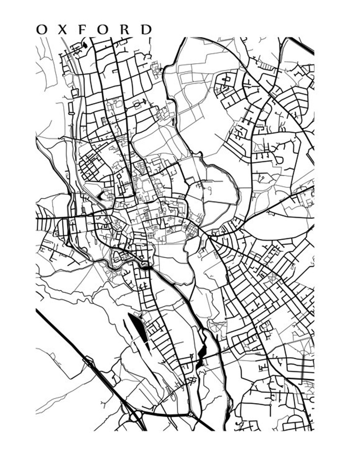 Oxford Map Print UK Wall Art England Poster | Etsy