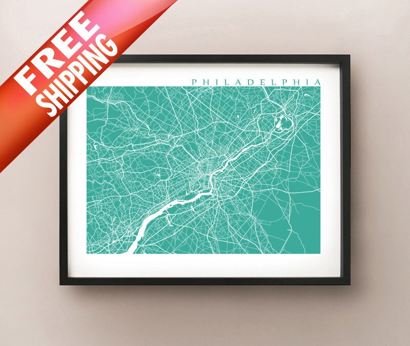 Philadelphia Area Map Print Philly Pennsylvania Poster Art | Etsy