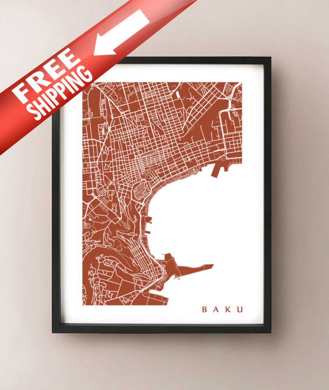 Baku, Azerbaijan Map Print - Etsy