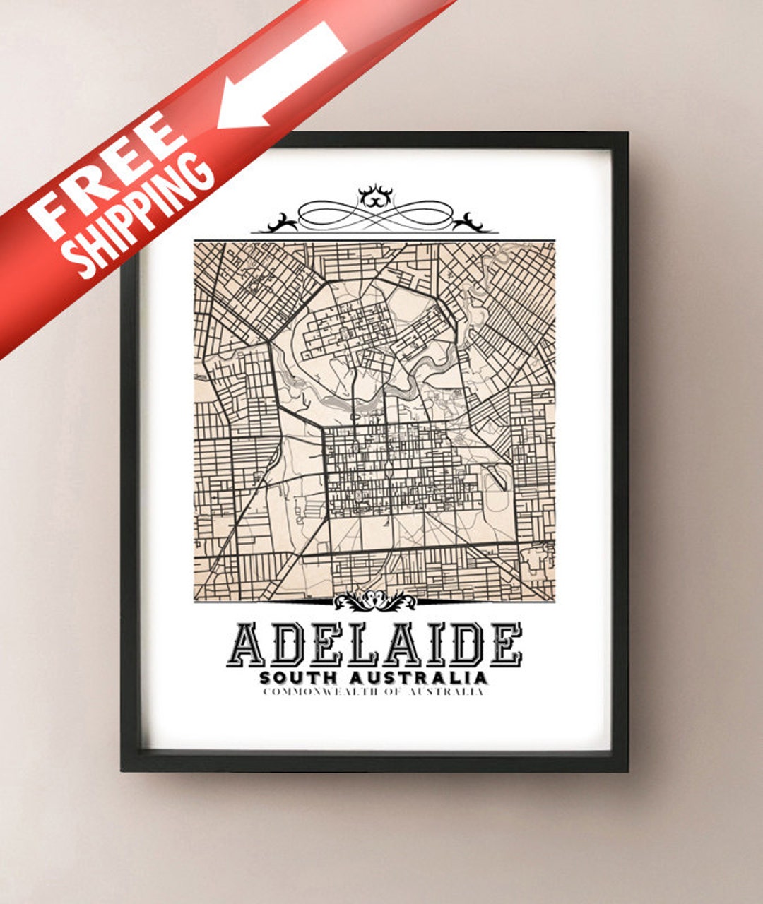 Adelaide Vintage Style Sepia Map Art Print - Adelaide, Australia City ...