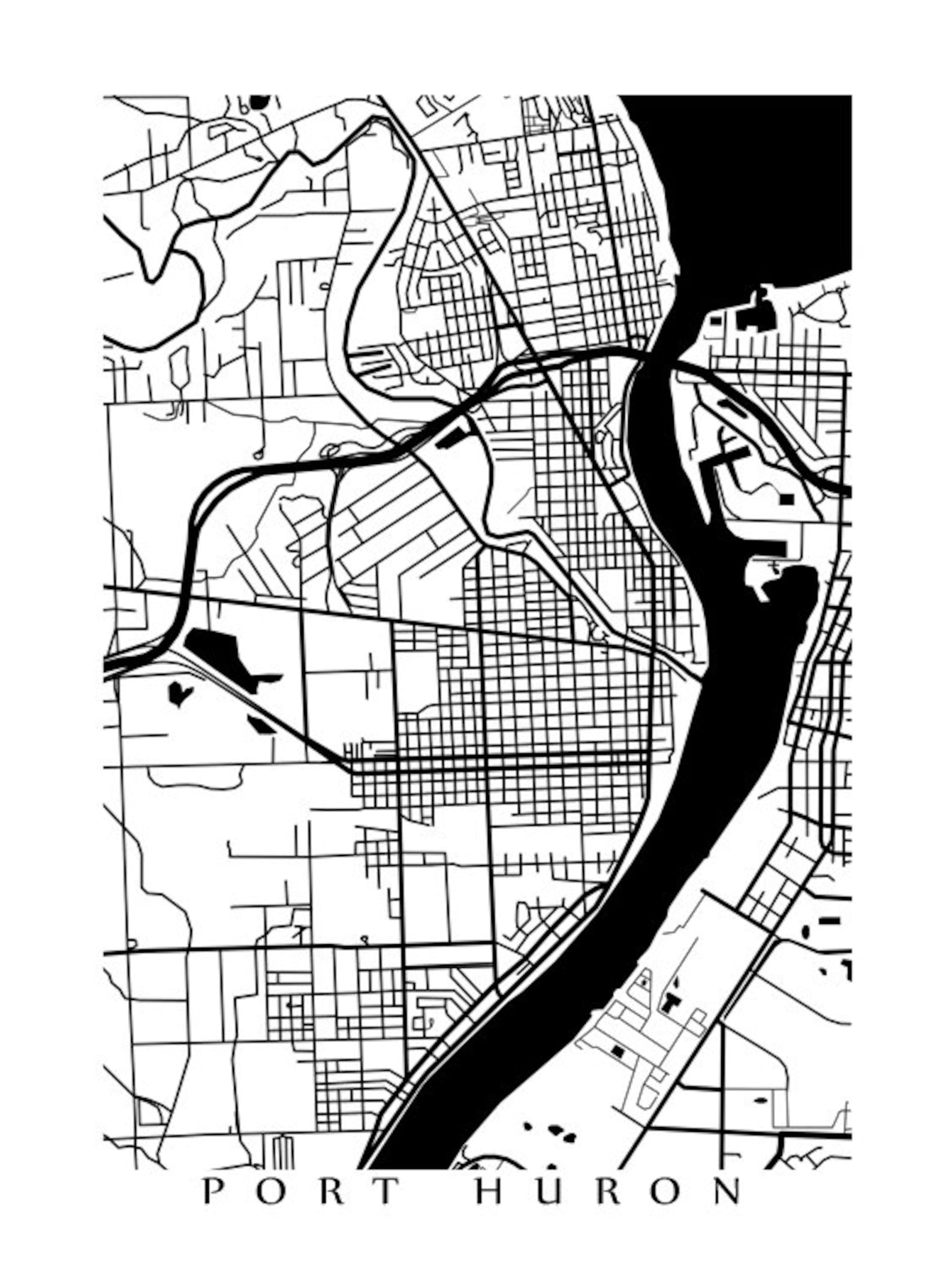 Port Huron Map Print Michigan Poster Home Decor Wall Art | Etsy