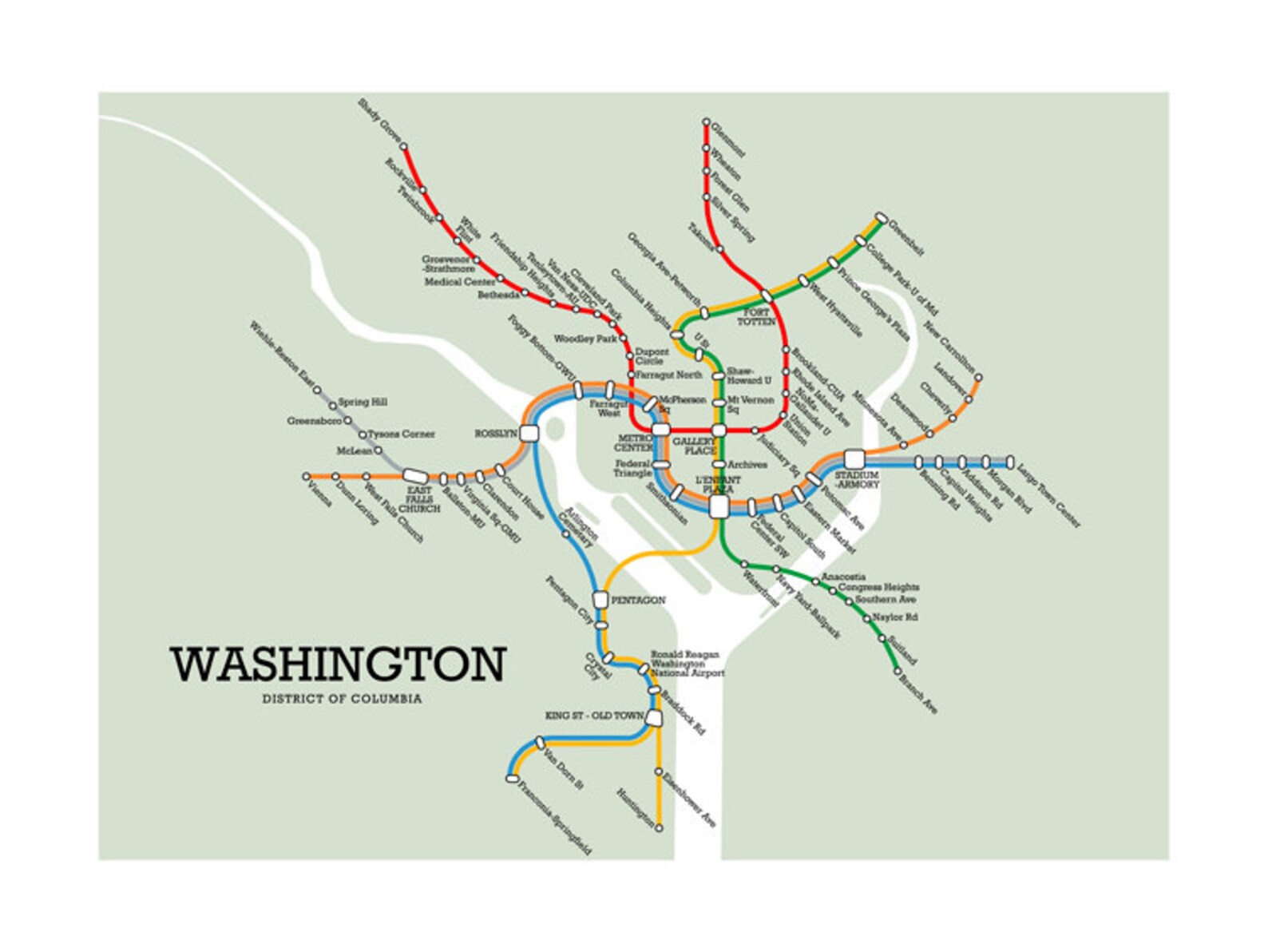 Washington Metro Subway Style Map Art Print - Etsy