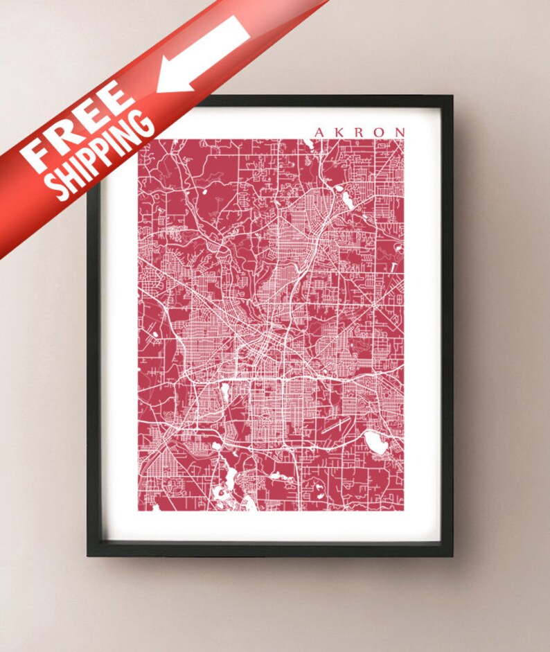 Akron Map - Ohio Poster Print - Etsy