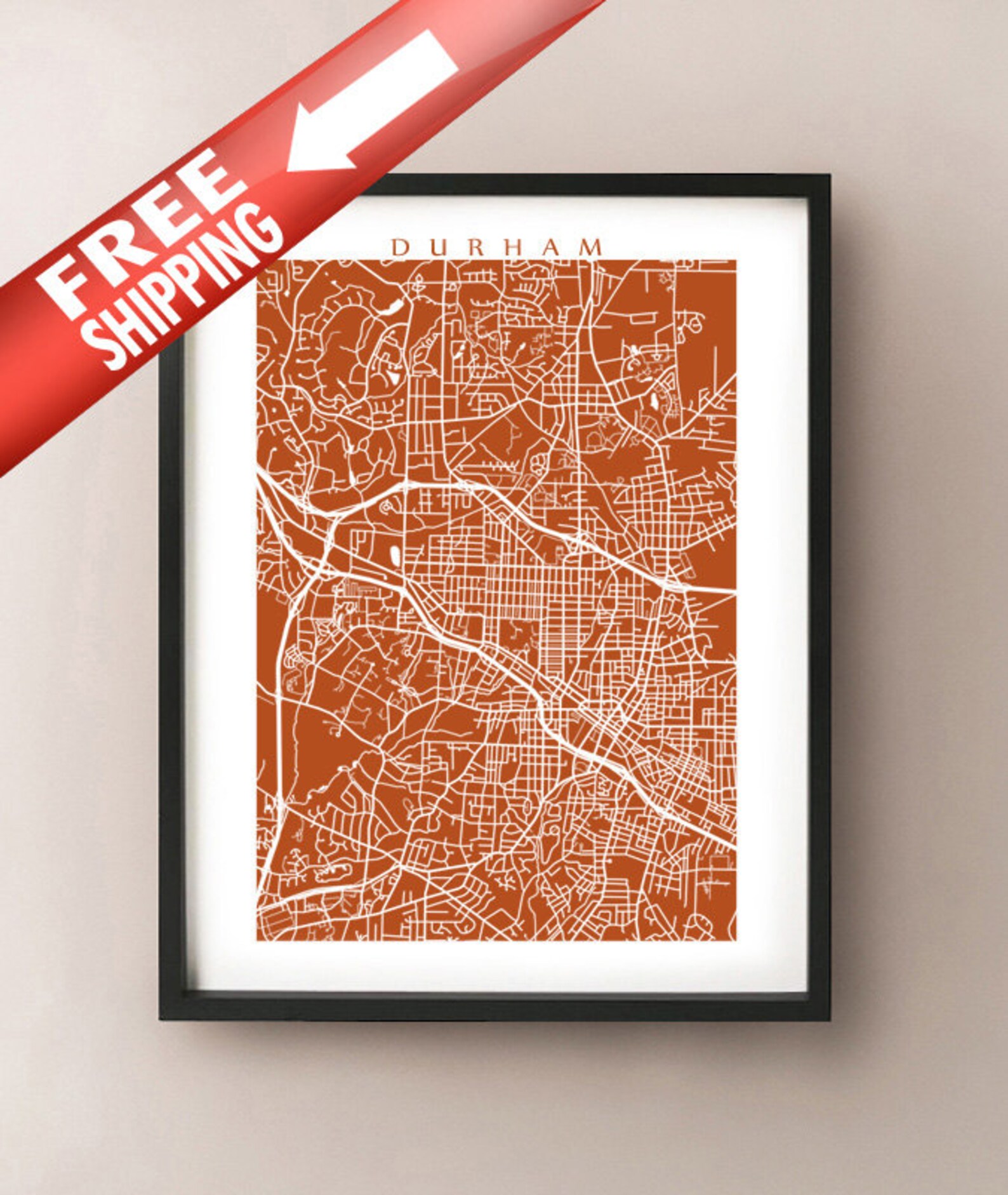 Durham Map Art Print - North Carolina Poster - Etsy