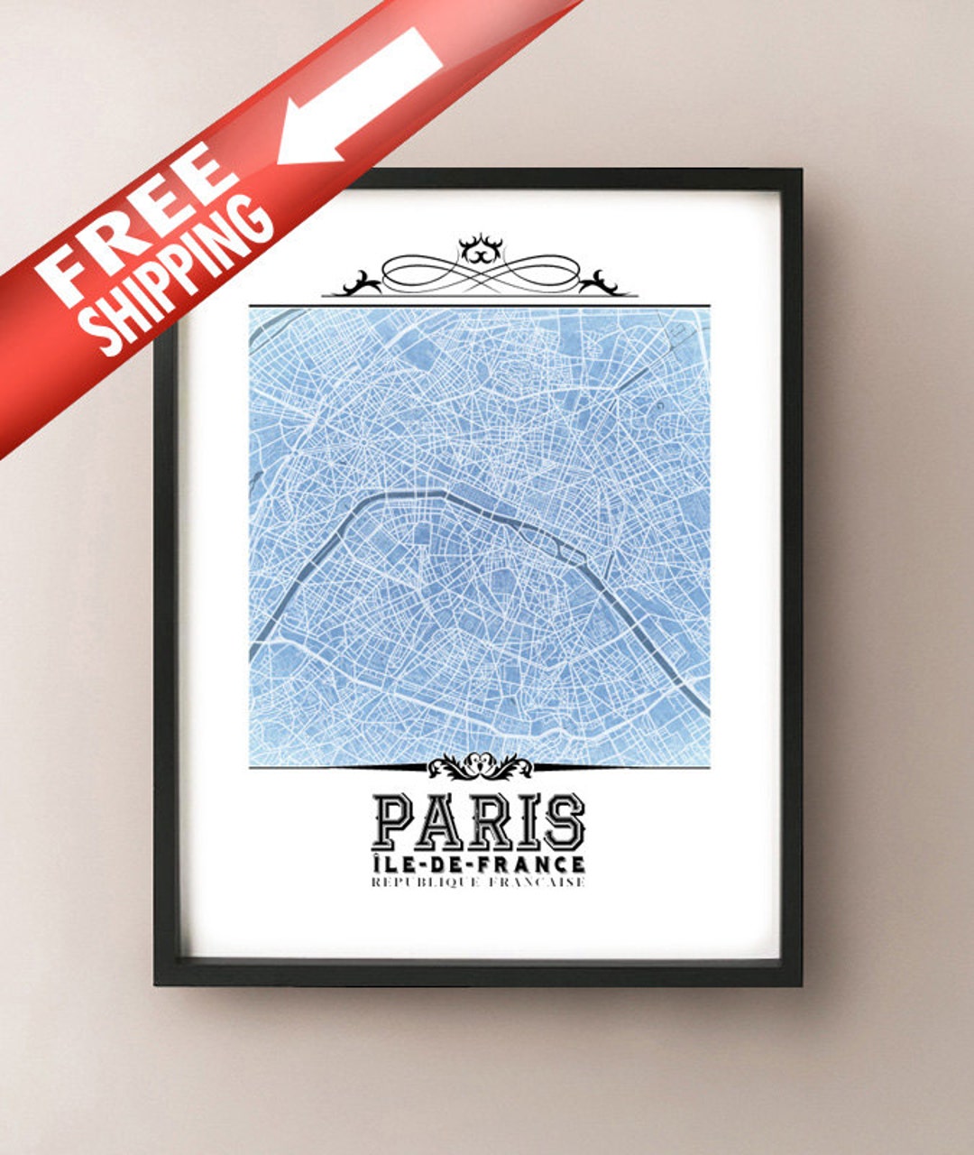 Paris Vintage Style Blueprint Map Art Print Paris, France City Map ...