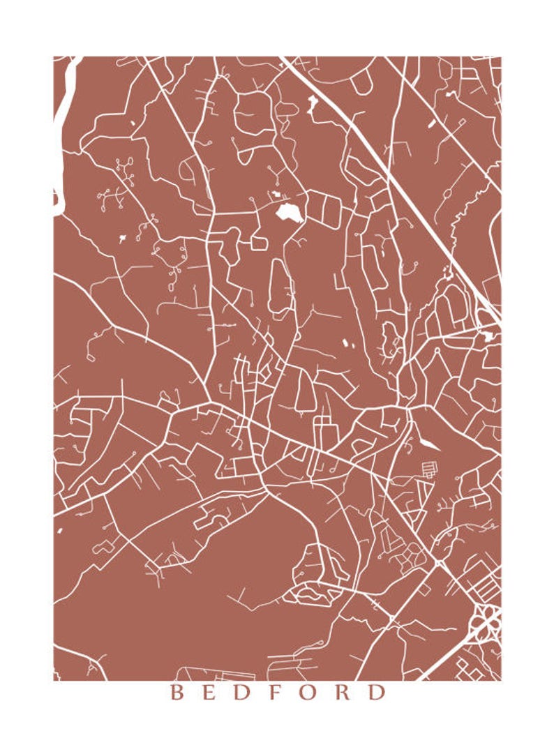 Bedford Map Print Massachusetts Art Poster - Etsy