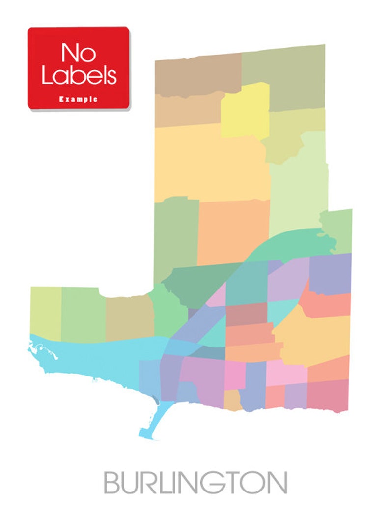 Burlington ON Map Coloured Neighbourhoods Print | Etsy