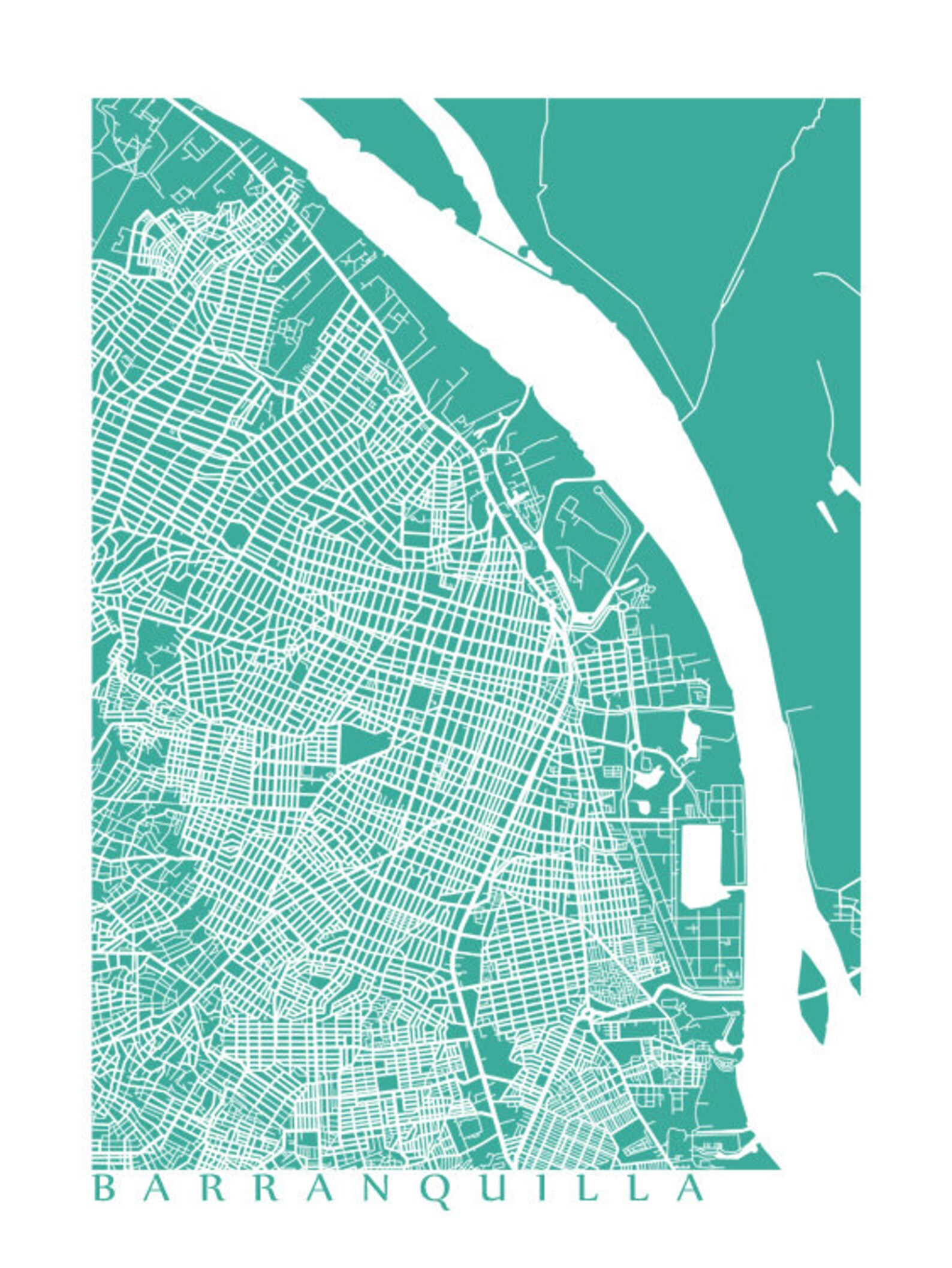 Barranquilla Map Print Colombia Poster | Etsy