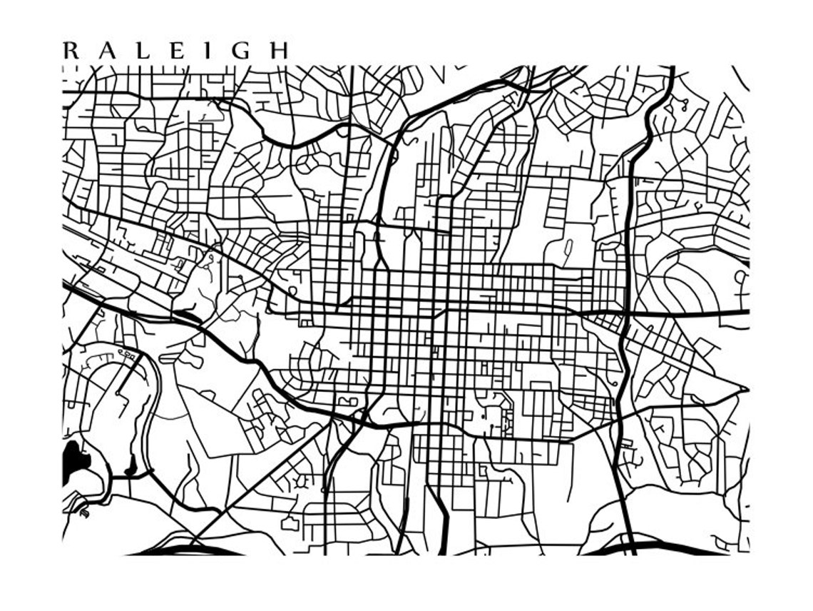 Raleigh Map North Carolina Poster Print Black and White | Etsy