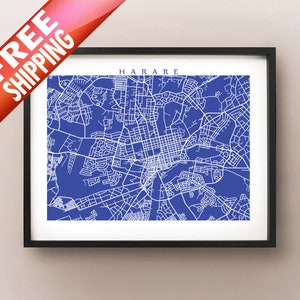 Harare Map Print - Zimbabwe Poster - Etsy