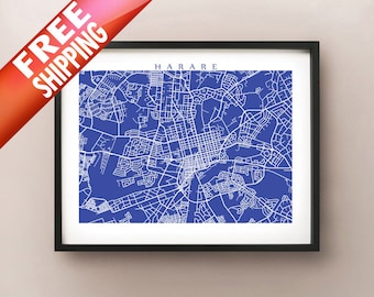 Harare Map Poster, Harare Print, Harare Poster, Harare Wall Art ...