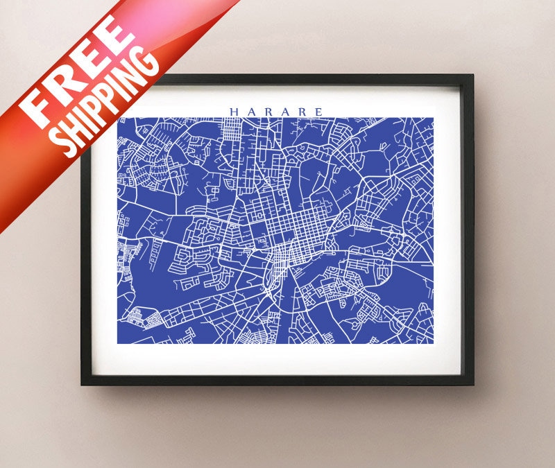 Harare Map Print - Zimbabwe Poster - Etsy
