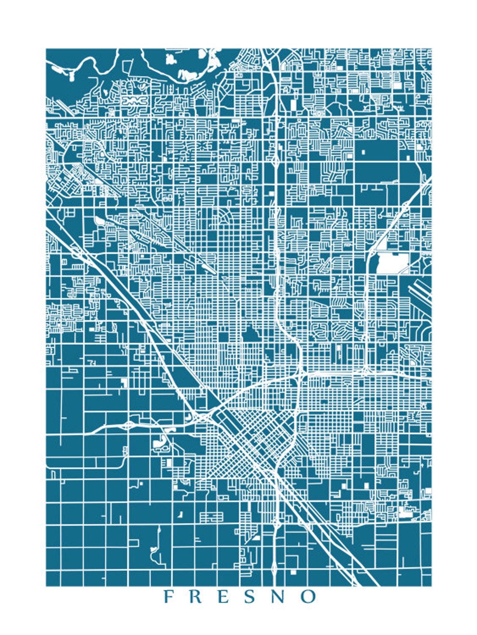 Fresno, CA Map - California Poster Print - Etsy