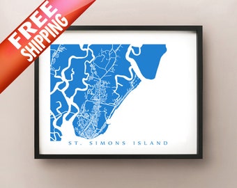 Saint Simons Island Map, St Simons Island Art, Simons Island Print ...