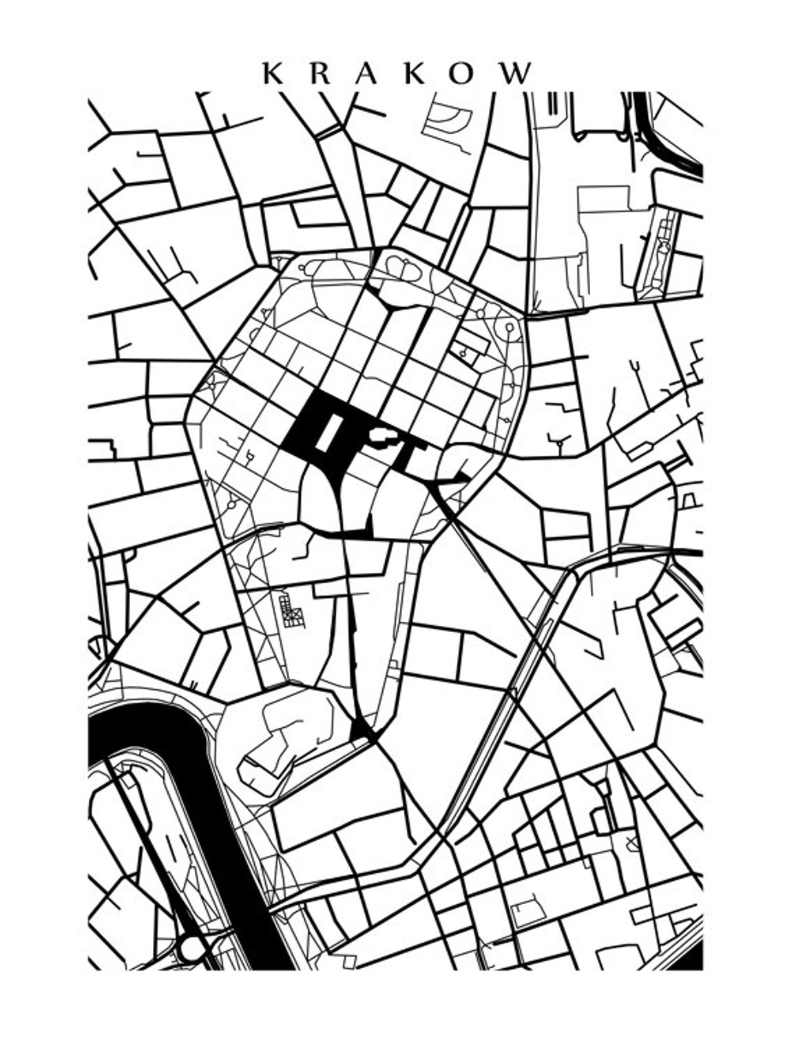 Krakow City Map Art Poster Print Black and White Cracow - Etsy