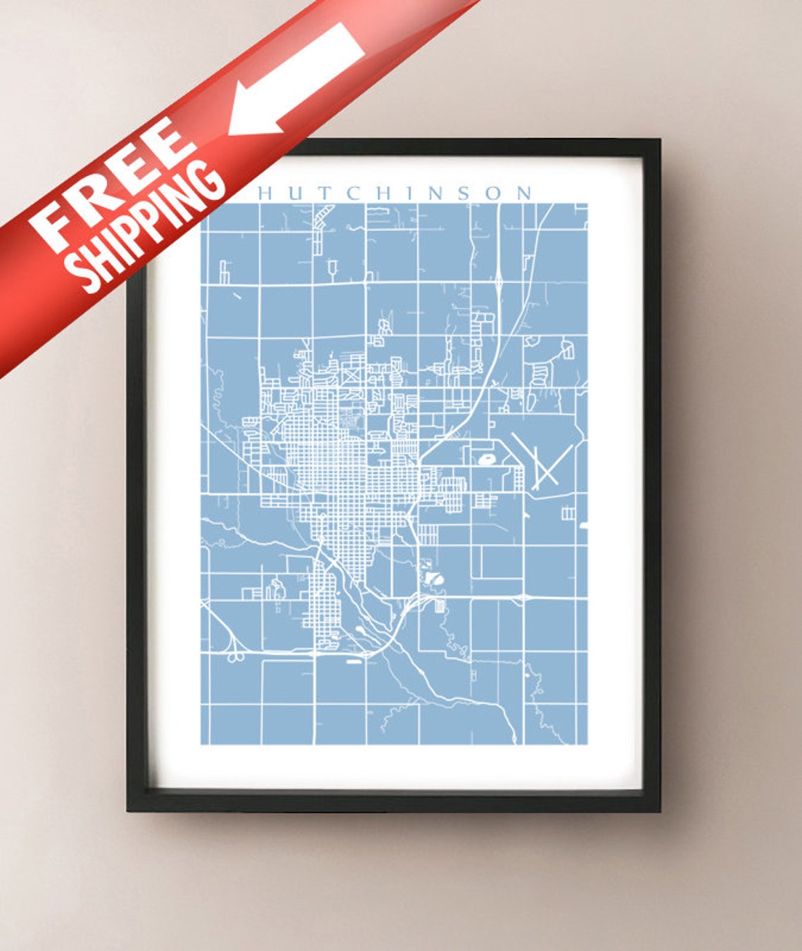 Hutchinson Map Print Kansas Poster Art | Etsy