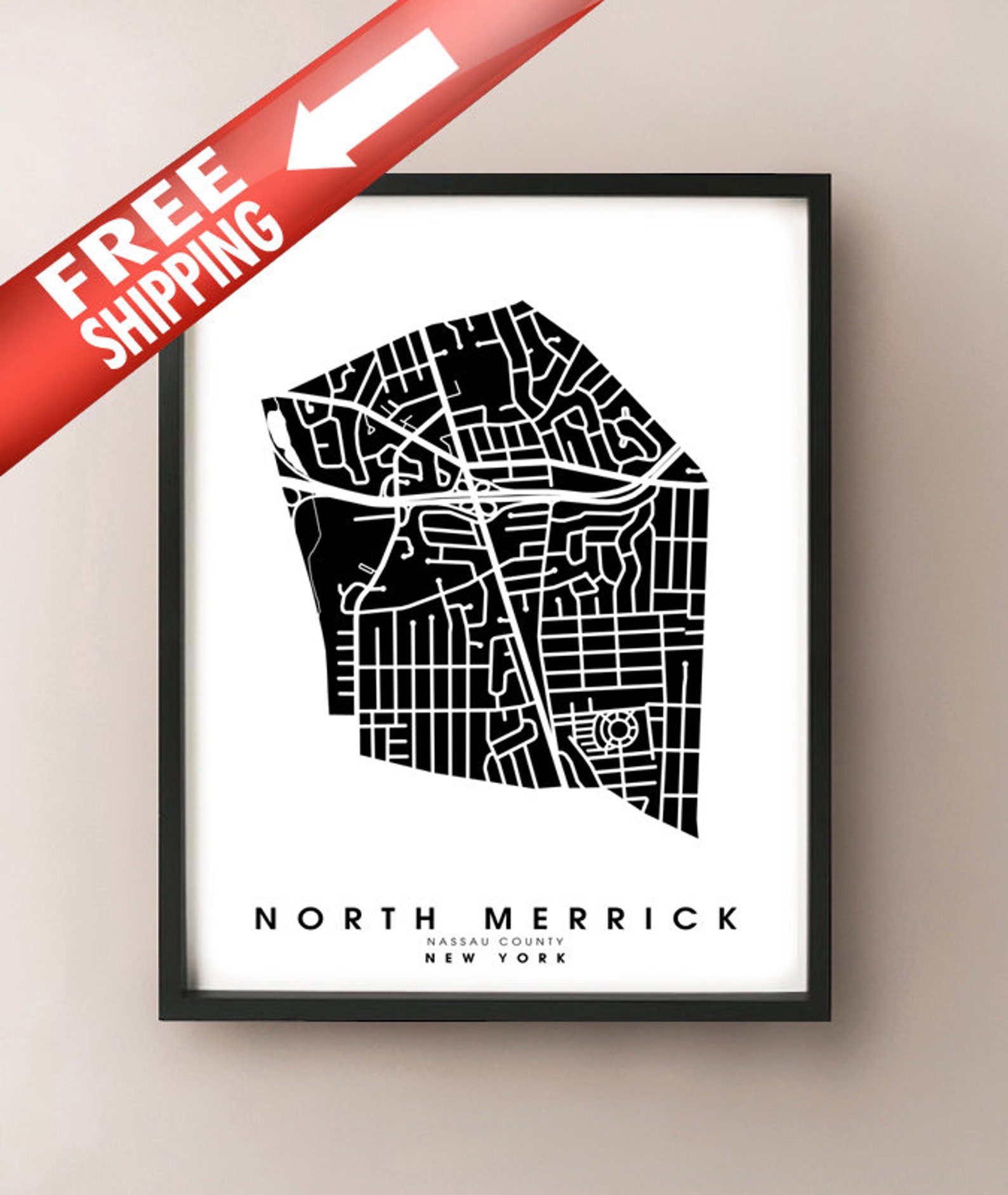 North Merrick NY City Limits Map Print - Etsy