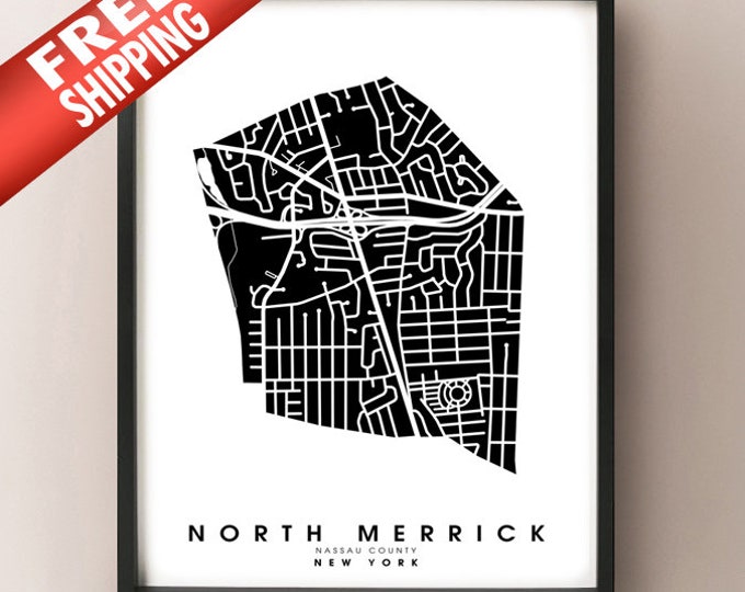 North Merrick, NY - City Limits Map Print - Etsy