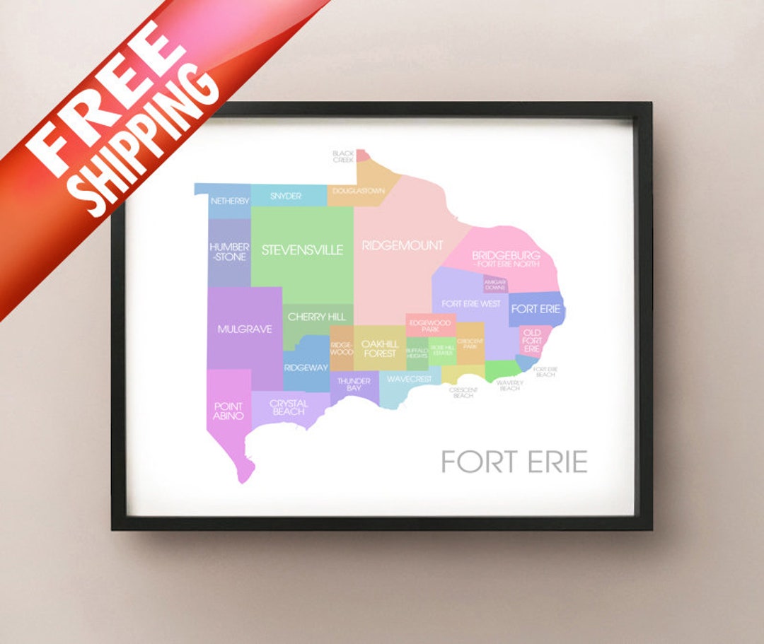 Fort Erie, ON Map - Coloured Neighbourhoods Print - Etsy